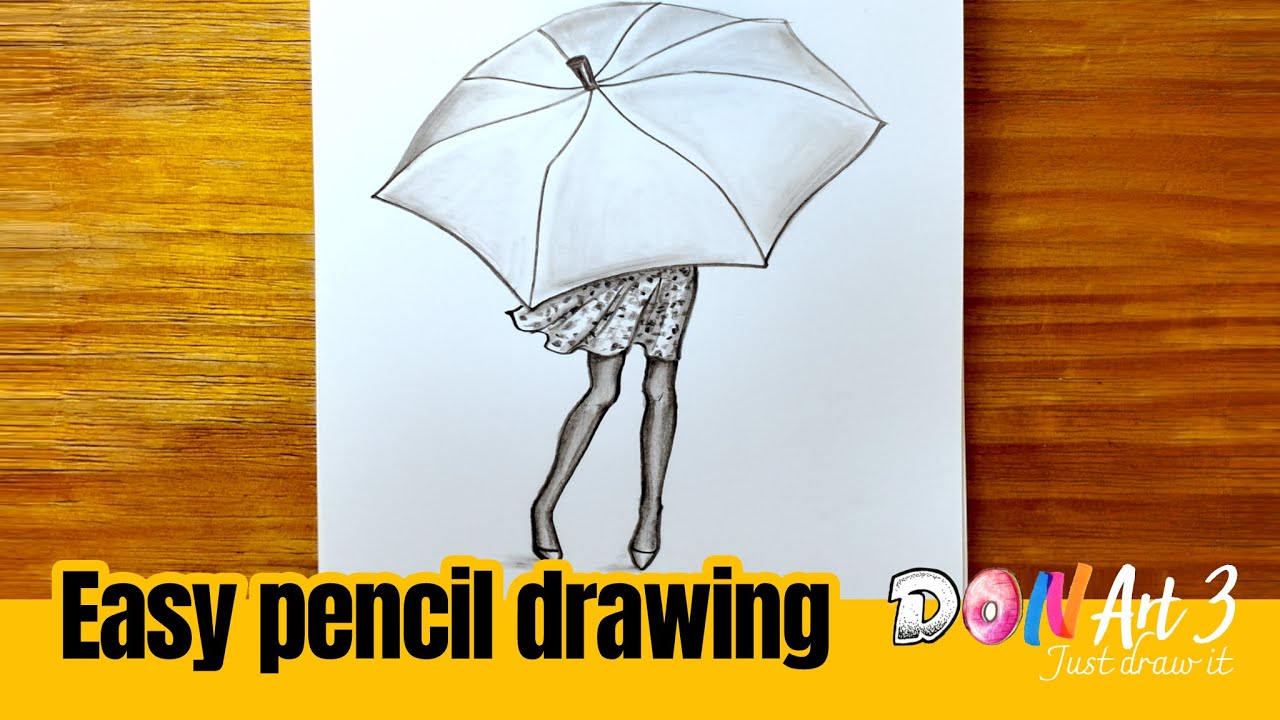 [Let's draw a lady with umbrella step by step] [Easy drawing for ...