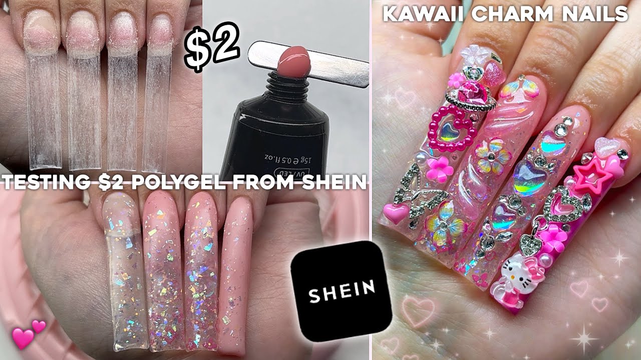 TESTING $2 POLYGEL FROM SHEIN EXTRA LONG POLYGEL NAILS & KAWAII CHARMS ...