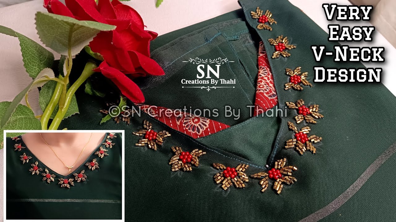 Beginners nu പോലും simple aayi ചെയ്യാം ഈ V neck design😍👍💯 || handwork tutorial for beginners ...