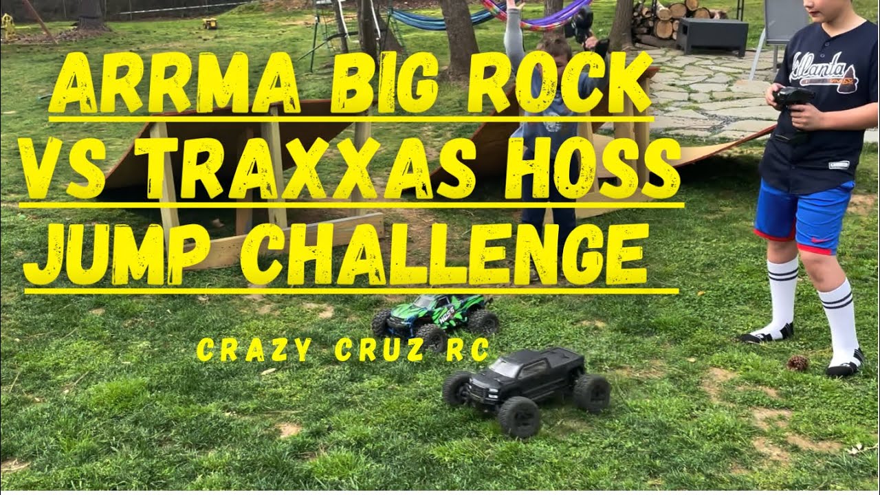 Arrma big rock vs Traxxas hoss jump challenge. - YouTube