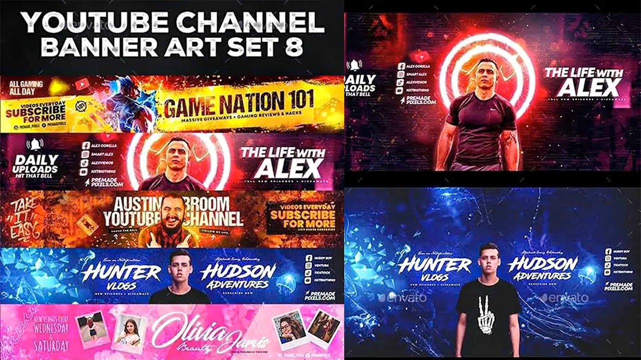 5 Epic Youtube Channel Art Pack Free Download | Photoshop Tutorial ...