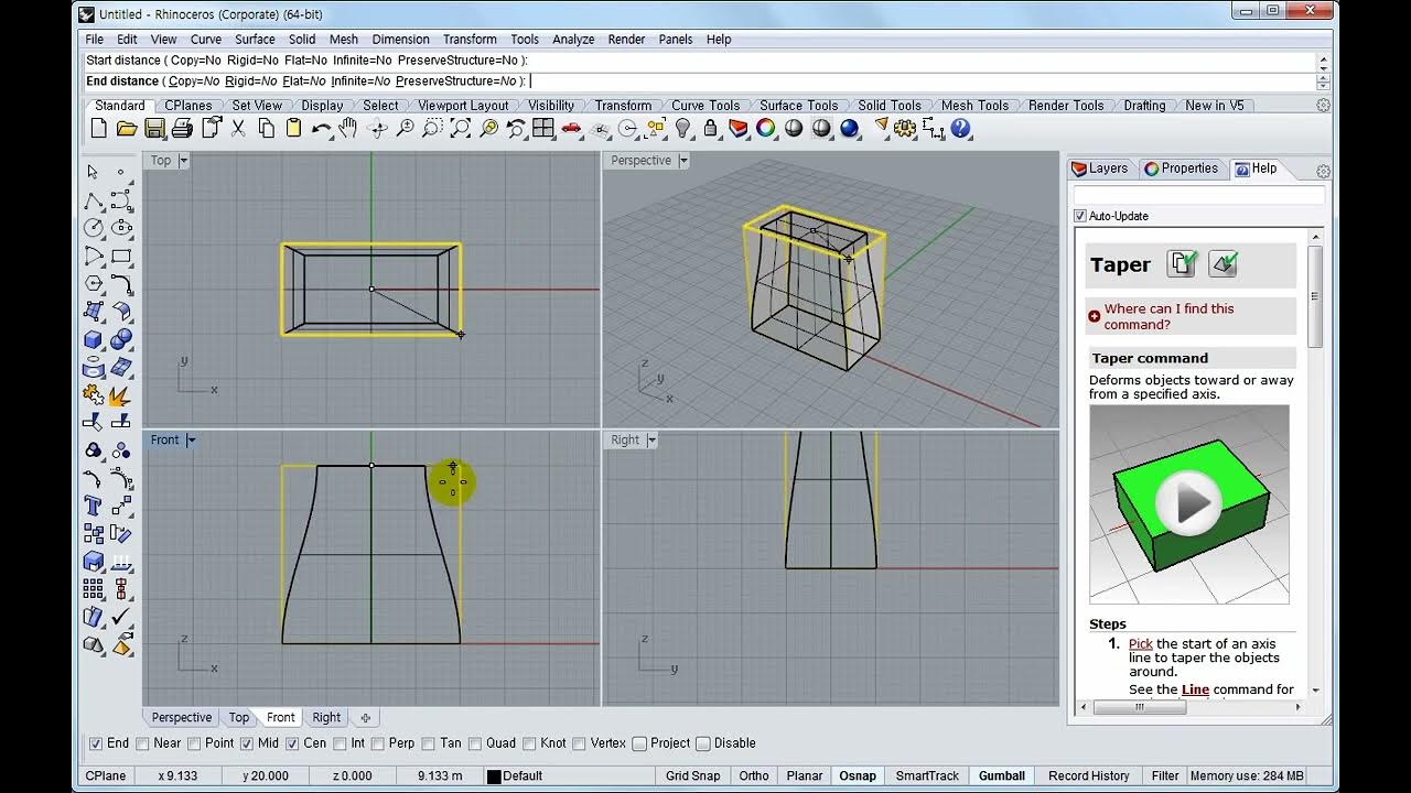 Rhino 3D 강좌 - 169. Taper - YouTube