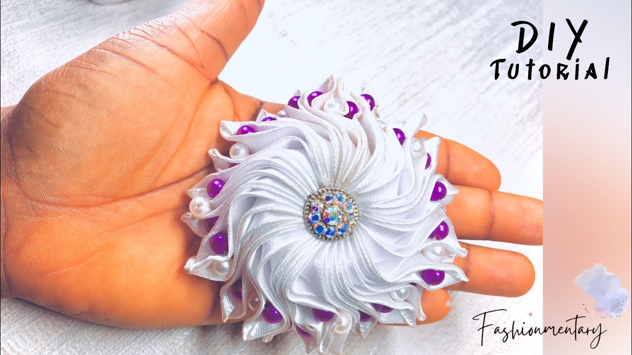DIY - Simple Kanzashi Flower | Tutorial | how to make Satin Ribbon Rose ...
