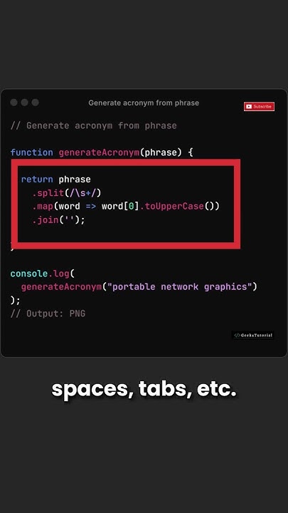 How to Generate Acronym from Phrase in JavaScript! | Quick tip #javascript #shorts - YouTube