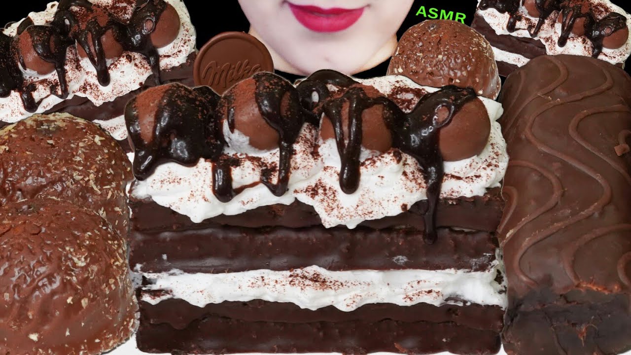 ASMR CHOCOLATE CREAM CAKE,CHOCOLATE DESSERT MUKBANG EATING SOUNDS #asmr ...