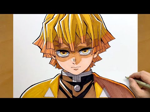 How to draw Zenitsu Agatsuma from Demon Slayer || Zenitsu drawing step ...