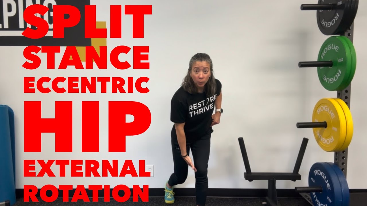 Split Stance Eccentric Hip External Rotation - YouTube
