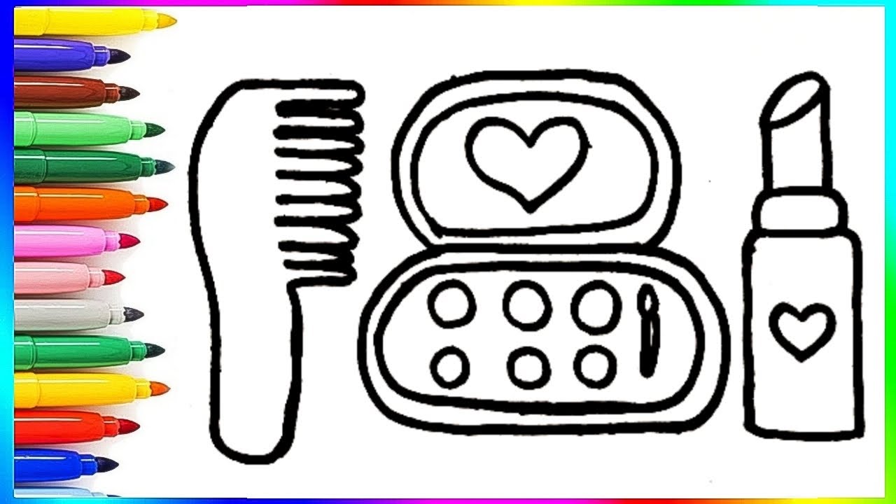 Easy Make up items drawing for kids 🌈🎊 Kids drawing 🔴🟡🔵 how to draw makeup Items #drawing - YouTube