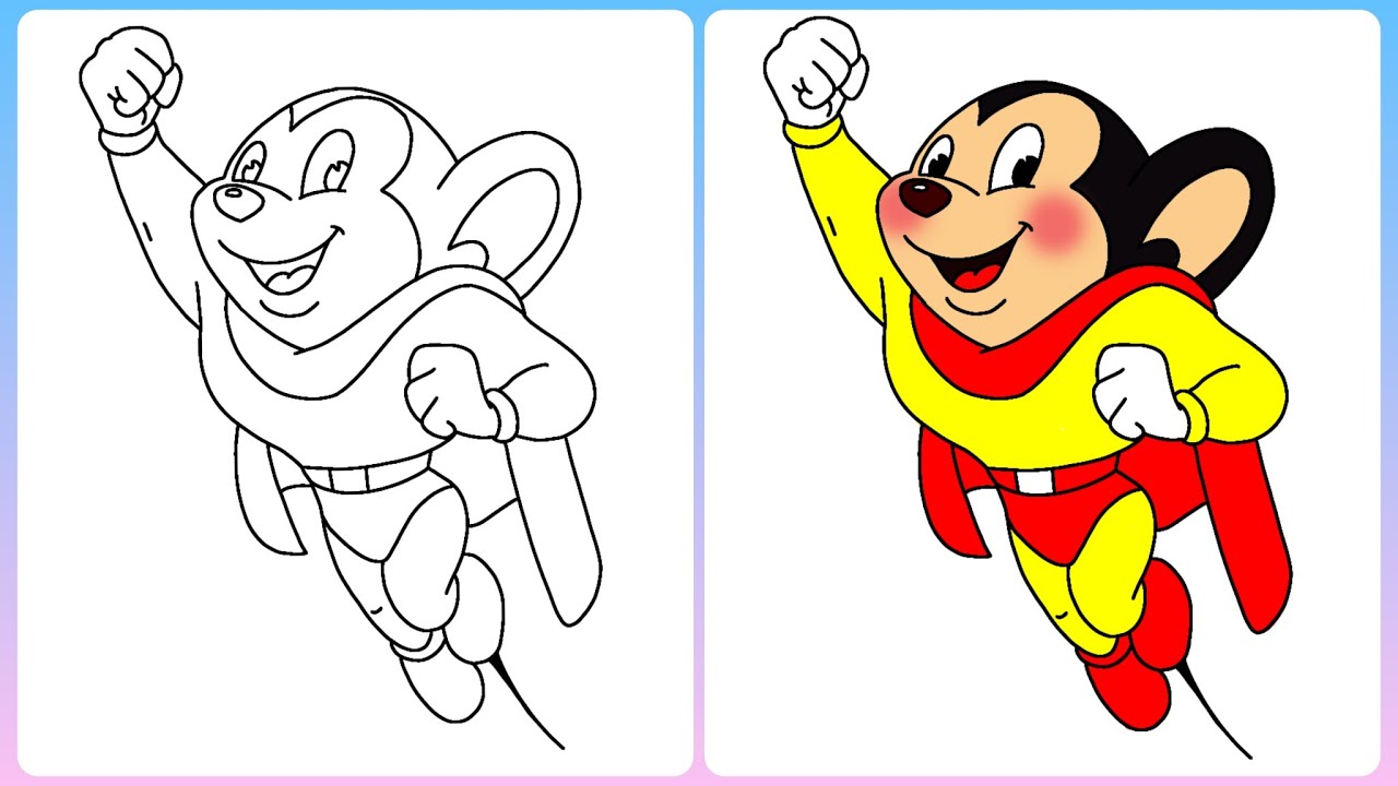 How to draw Mighty Mouse | Easy step-by-step drawing | Little Champs ...