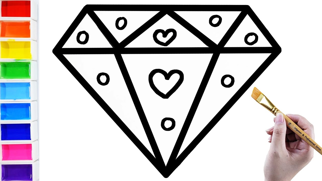 Diamond Drawing, Coloring Hearts, How to draw and color Gem - YouTube