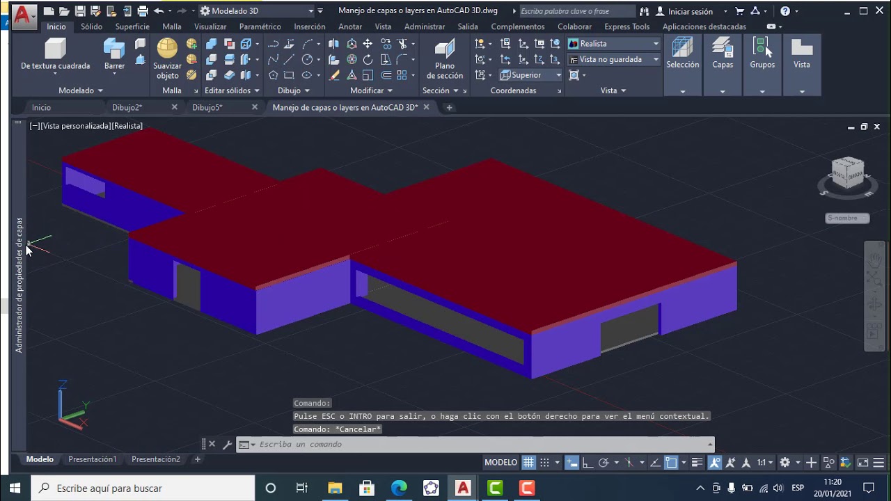 Manejo de capas o layers en AutoCAD 3D - YouTube