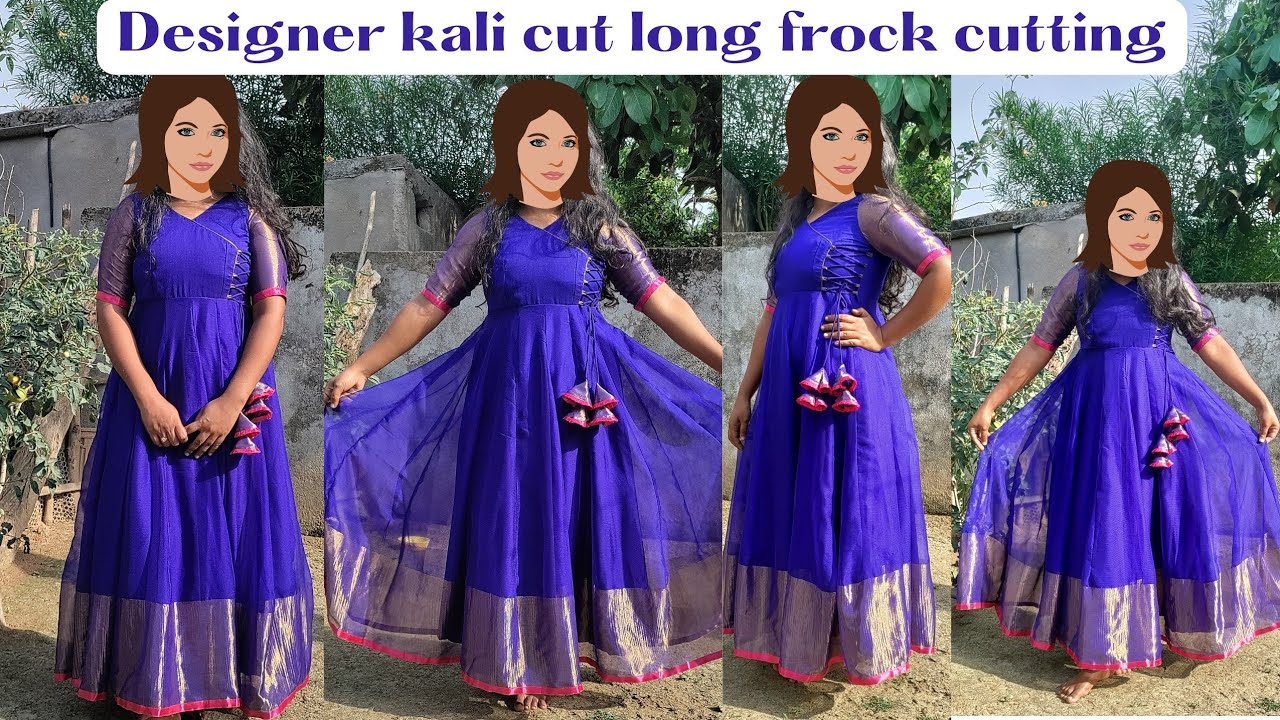 Designer kali cut long frock 👗cutting ️ తెలుగులో //16 panel kali cut ...