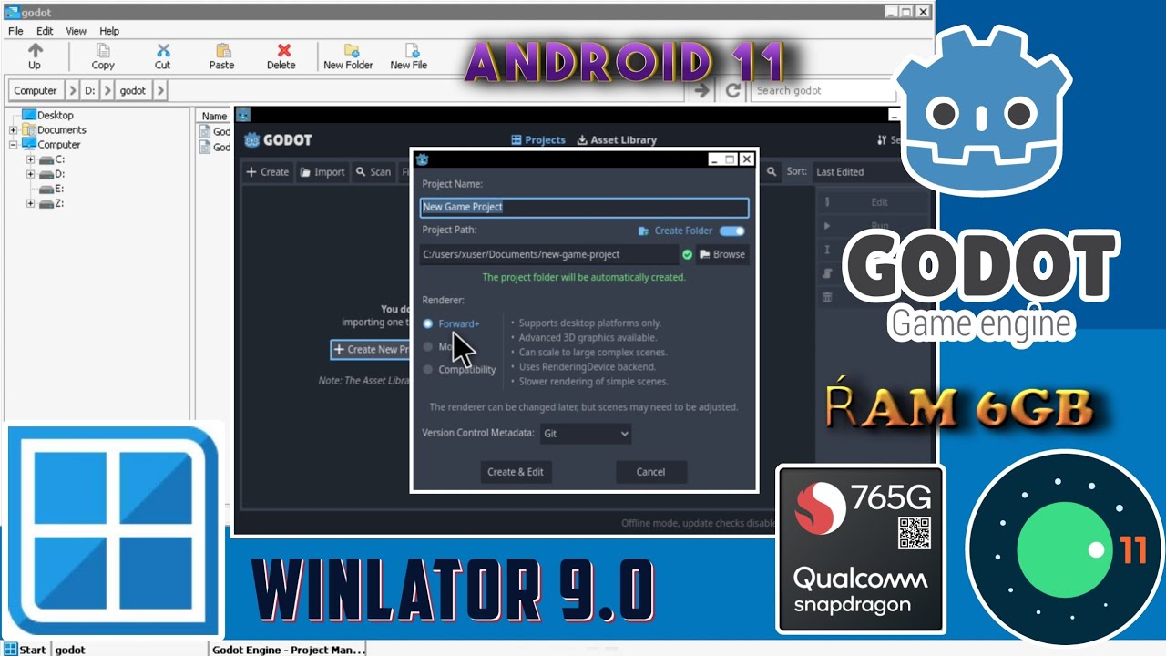 Winlator 9.0 Godot Game Engine 4.4 di Android 11 ram 6gb snapdragon ...