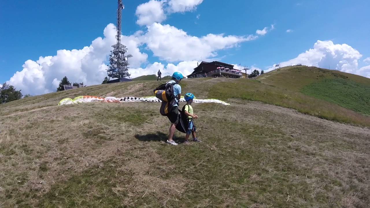 Tandem paragliding flight with children - YouTube