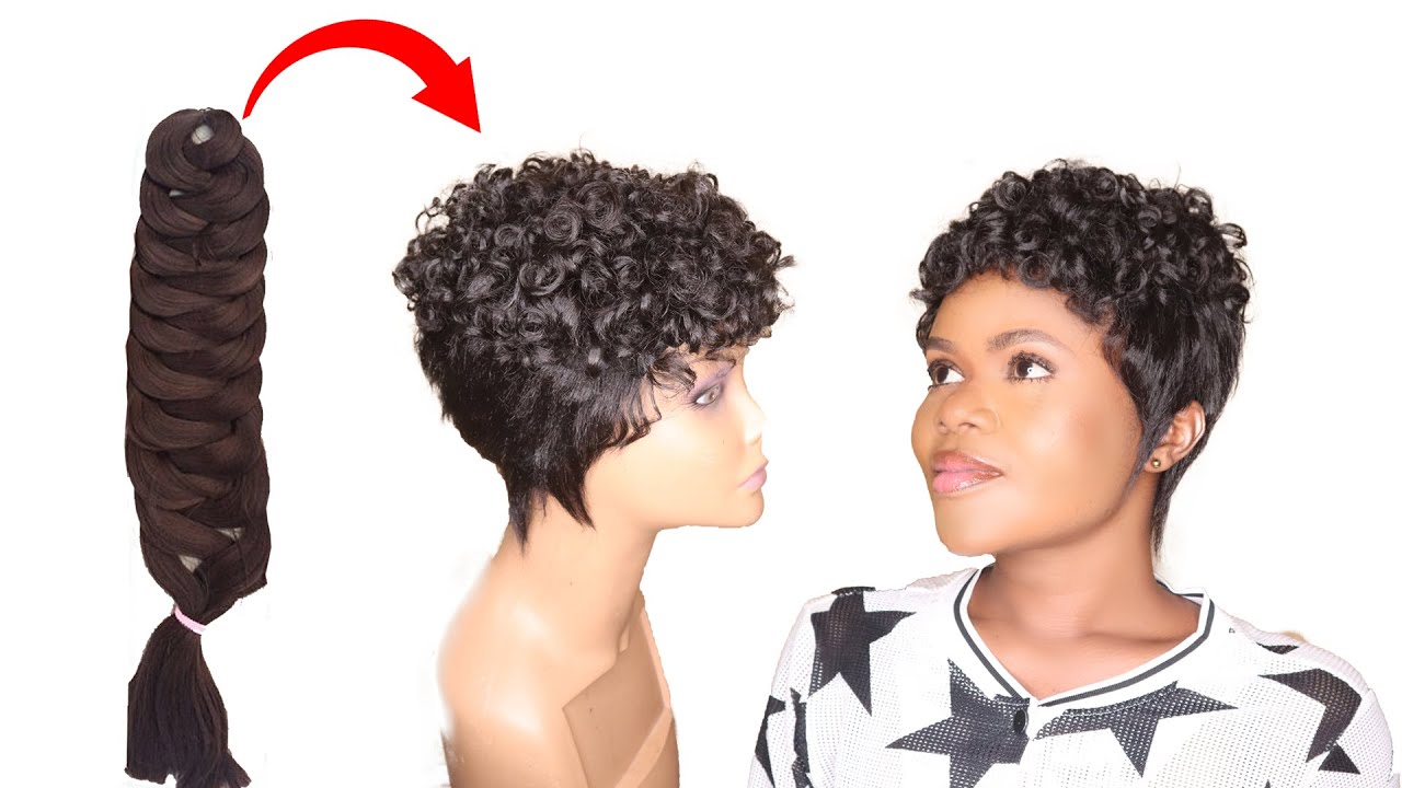 DIY Short Pixie Curl Wig Using Expression Braid Extension - No Closure ...