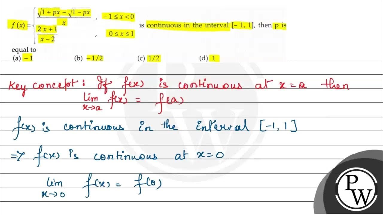 \[ f(x)=\left\{\begin{array}{ll} \frac{\sqrt{1+p x}-\sqrt{1-p x}}{x... - YouTube