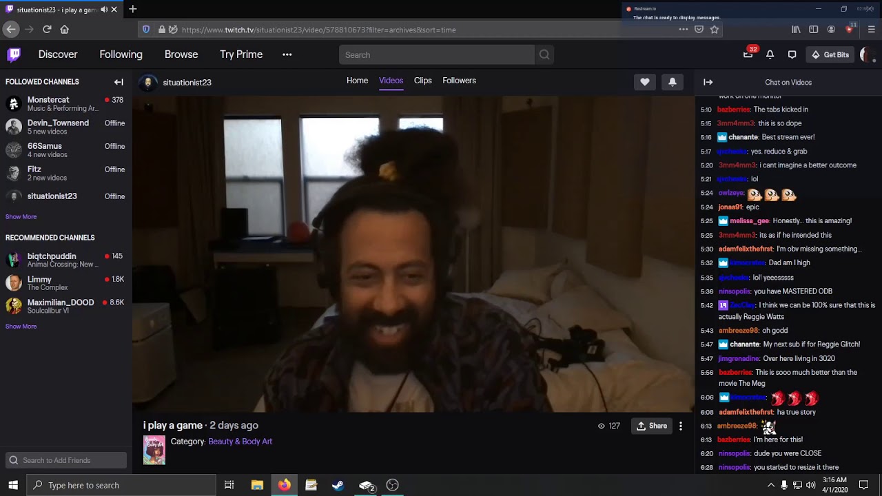 Reggie Watts' Twitch 2020 04 01 p.1 - YouTube