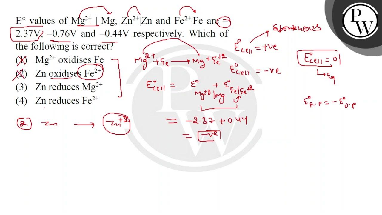 mathrm{E}^{\circ} \) values of \( \mathrm{Mg}^{2+}\left|\mathrm{Mg}, \mathrm{Zn}^{2+}\right ...