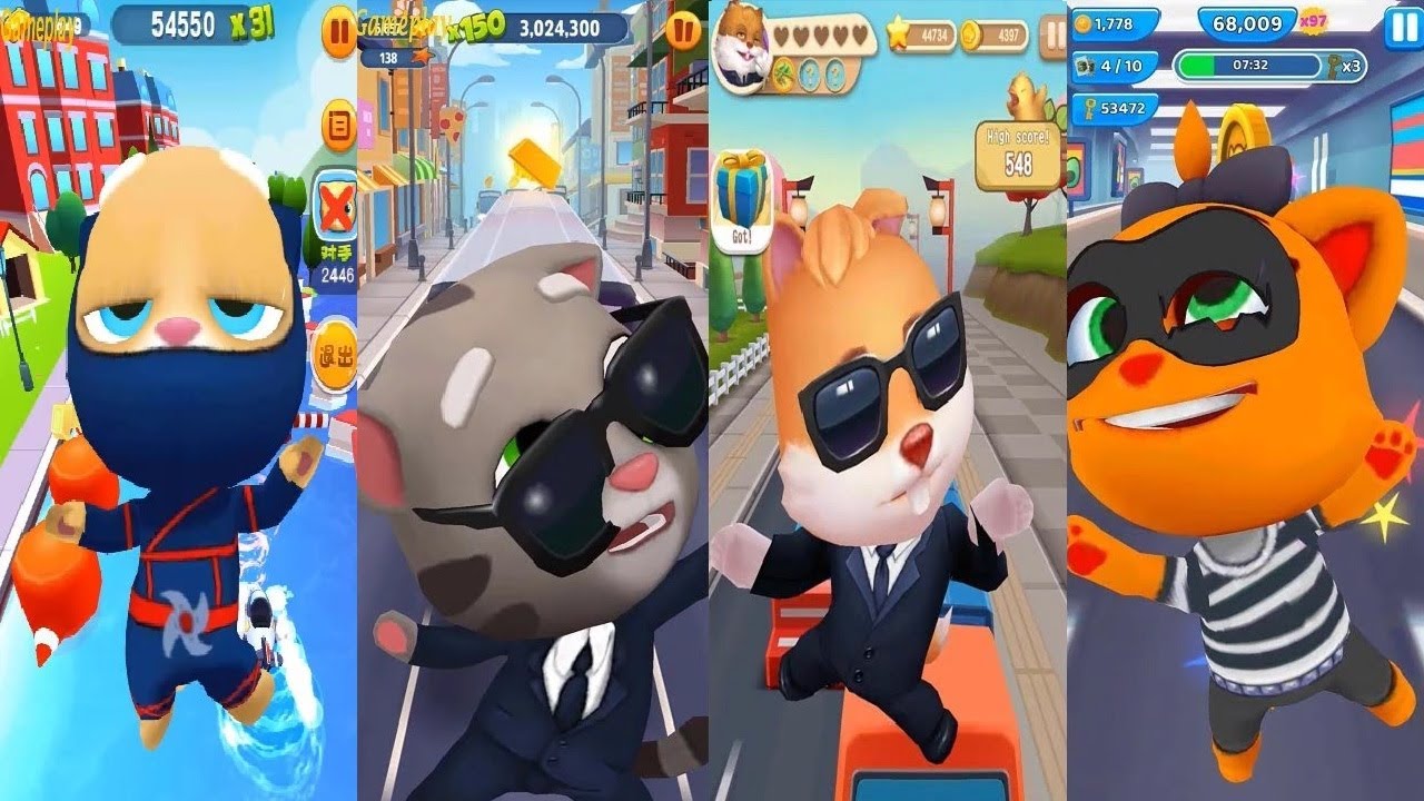 TALKING TOM GOLD RUN Tom VS Agent Tom VS Panda Panda Run Game koko the ...