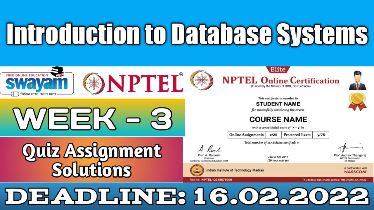 Introduction To Database Systems Nptel Week3 Assignment 3 Solution Jan 2022 Youtube