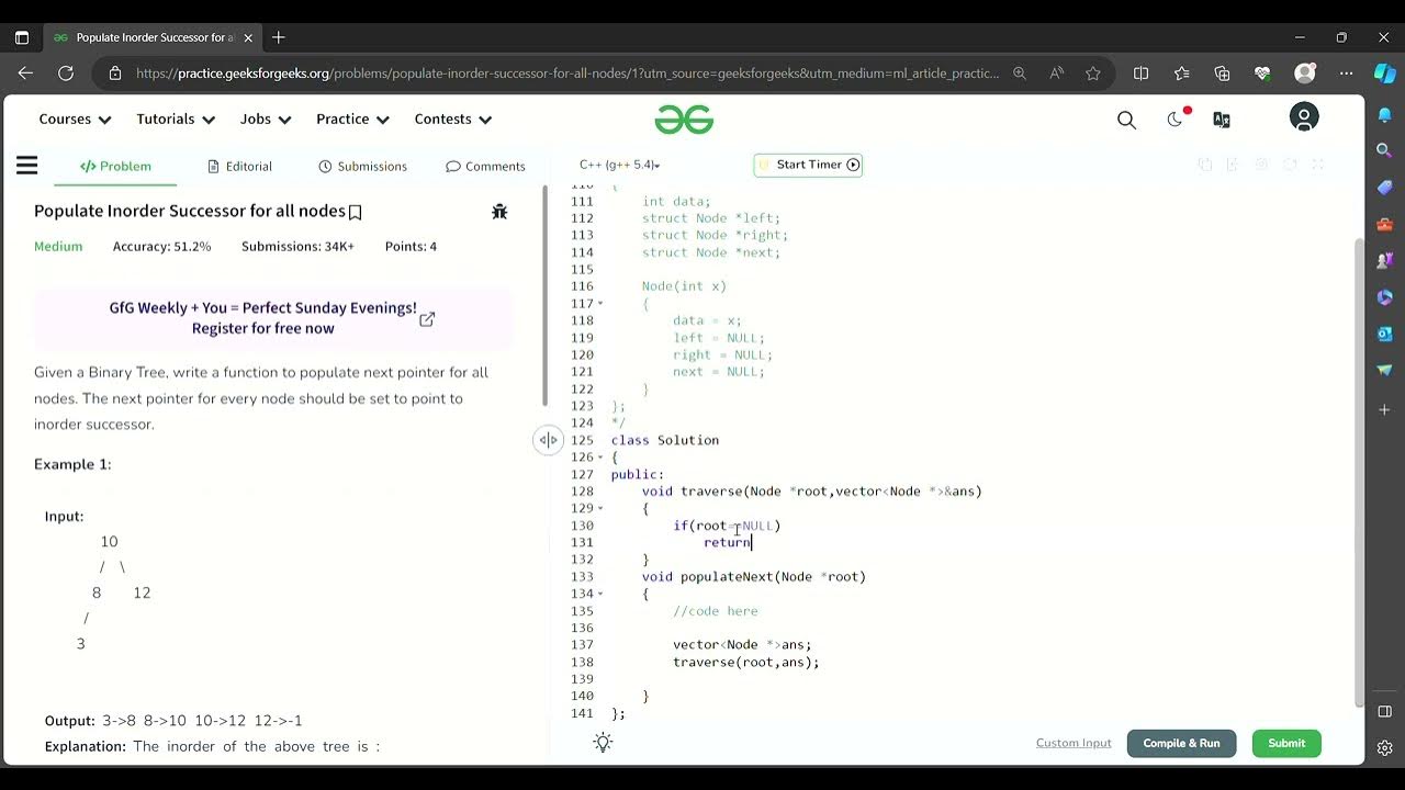 Populate In-order Successor for all Nodes Practice - YouTube