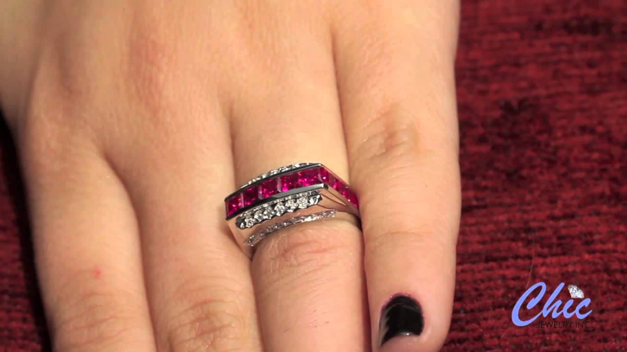 A striking ring with AAA quality ruby color princess cut cubic zirconia ...