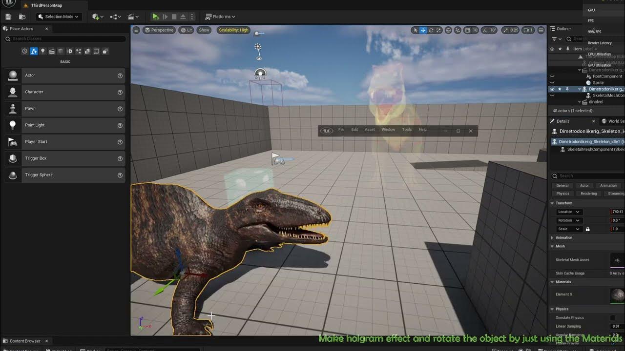 unreal engine 5 hologram effects and rotating object tutorial by using materials - YouTube