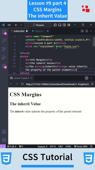 Css Tutorial Lesson 9 Part 4 Css Margins The Inherit Value Css Csstutorial Js Php