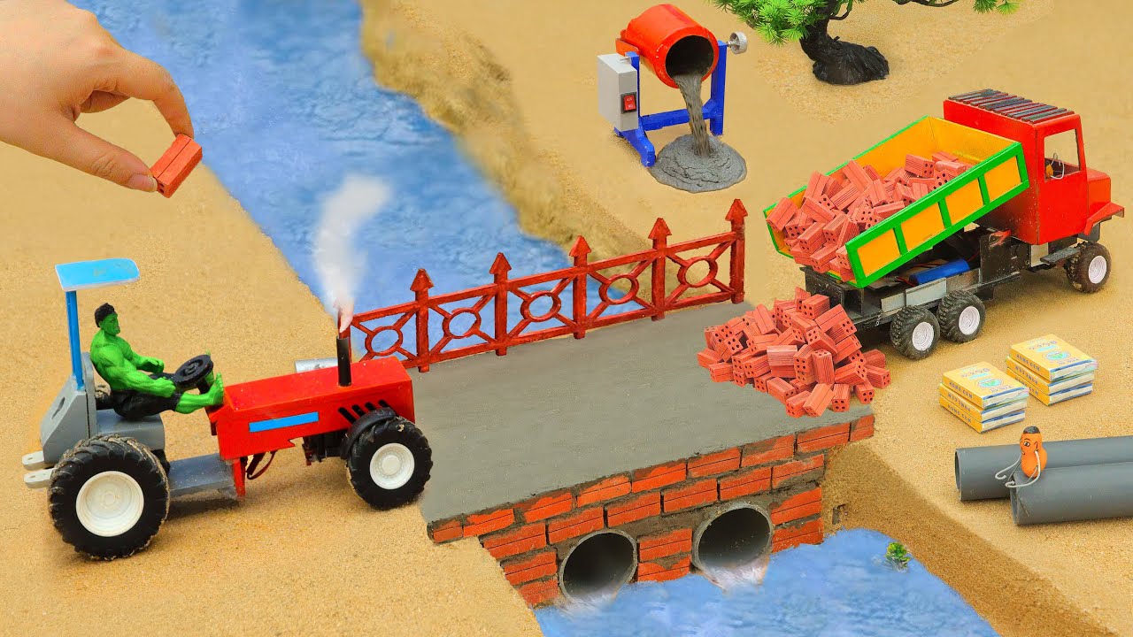 diy mini truck making bricks and metal railing bridge construction ...