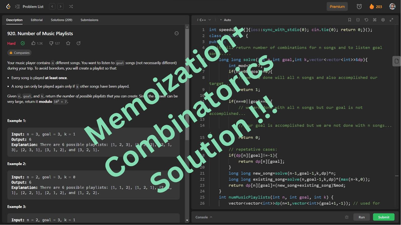 Number Of Music Playlists Leetcode Daily Problem Solution C 8581