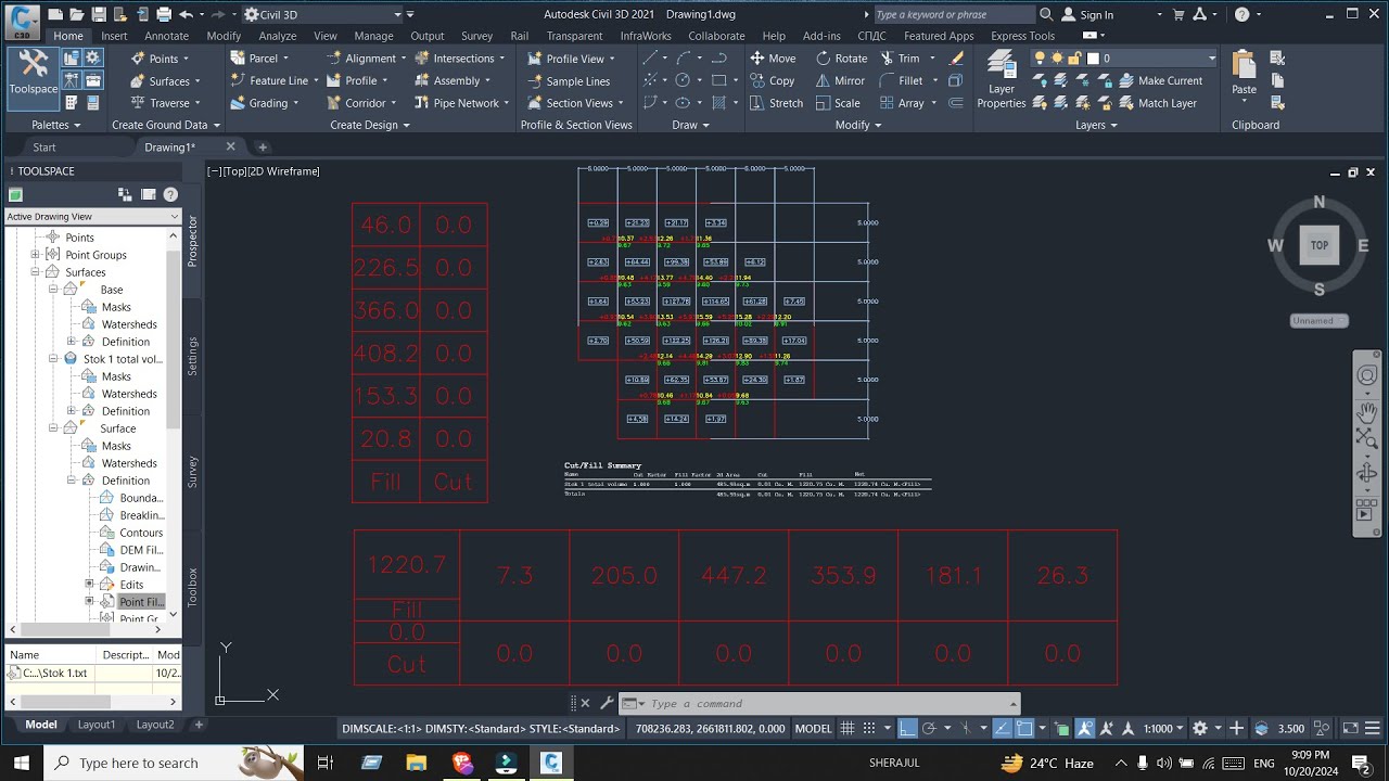 Calculate volume between two surfaces & create a cartogram table (создать картограмму в) civil ...