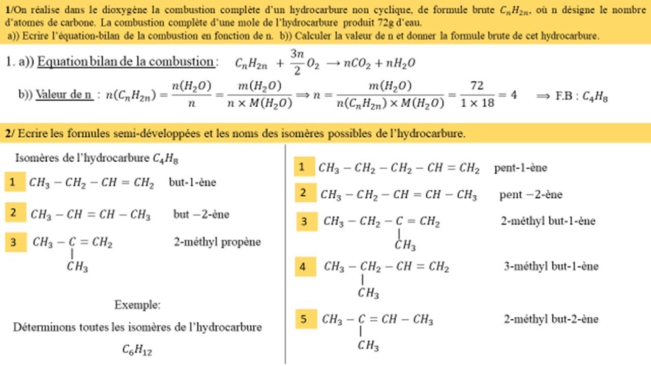 Hydratation d'un alcène | combustion complète d'un alcène| Oxydation ...