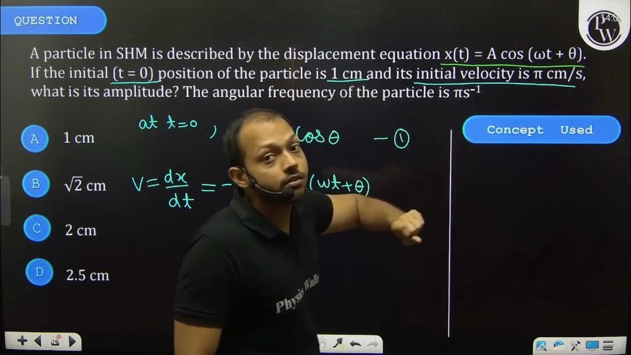 A particle in SHM is described by the displacement equation x(t) = A cos (ωt + θ). I.... - YouTube