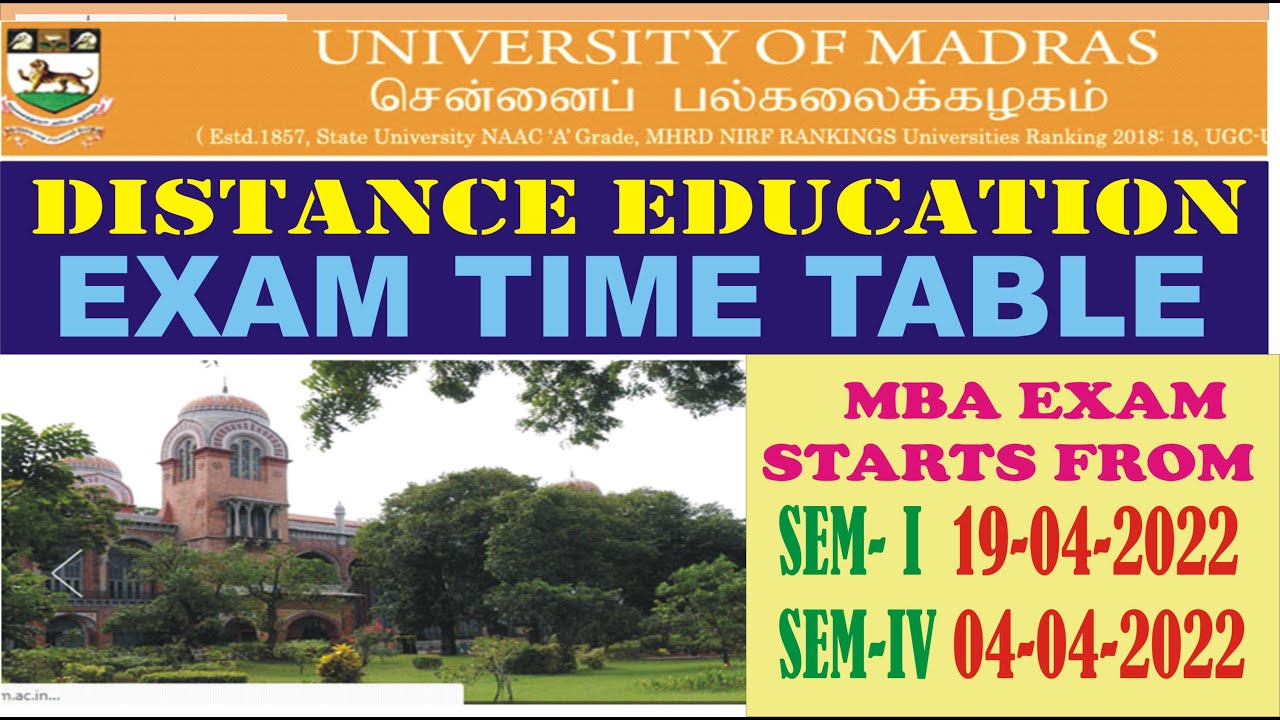 UNIVERSITY OF MADRAS DISTANCE EDUCATION ONLINE EXAM TIME TABLE, EXAM ...