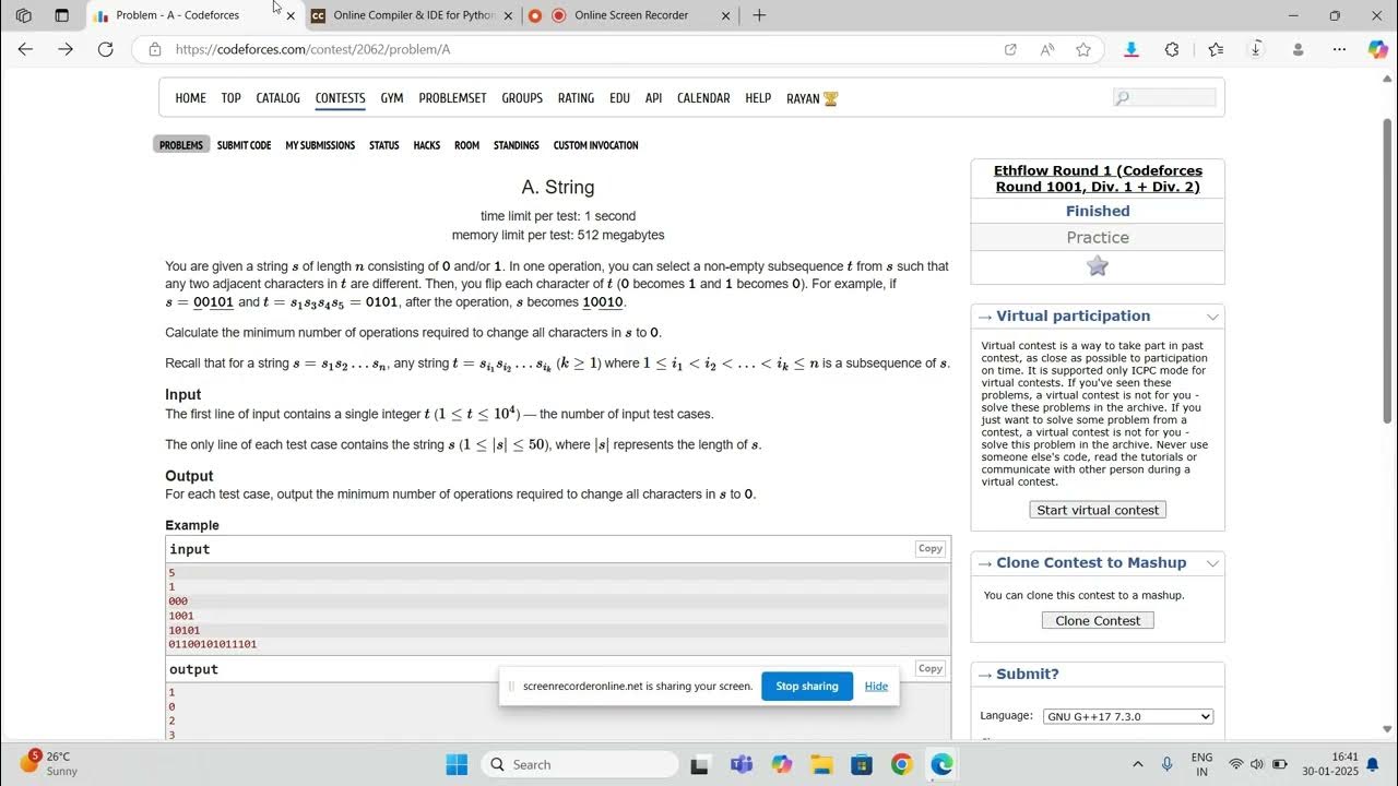 Codeforces Round 1001 .Problem A:- String by Dhruv Gupta - YouTube