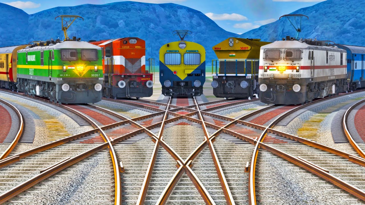 Indian High Speed Freight Trains Running Each Other on Bumpy Railroad ...