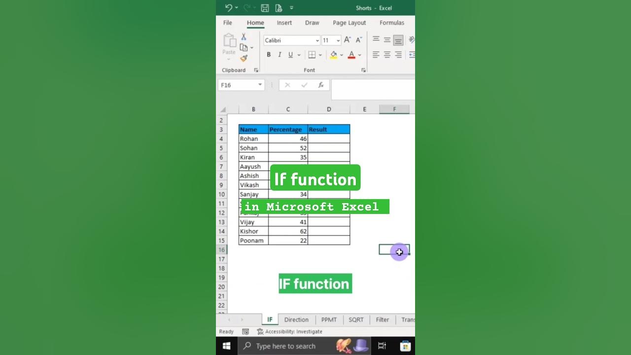 If function in Microsoft Excel #iffunction #exceltricks #exceltricksandtips - YouTube