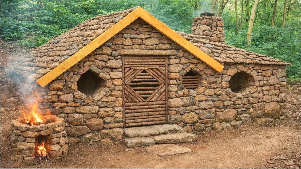 30Dasy Build House Stone Survival Real In Wild - YouTube