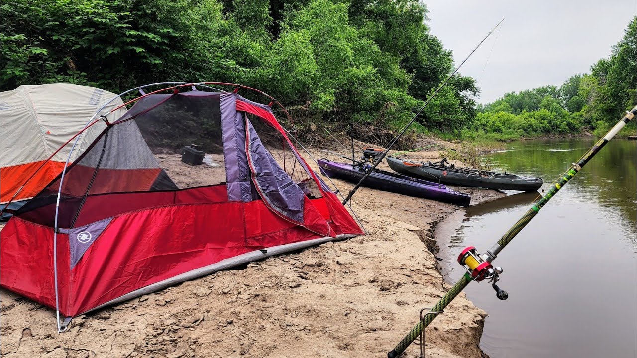 SANDBAR CAMPING On A Small Stream!! (Catch and Cook) - YouTube
