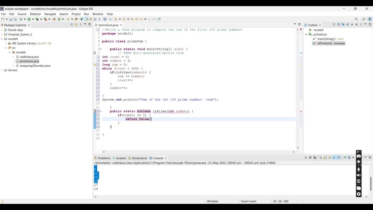 sum of the first 100 prime numbers - YouTube