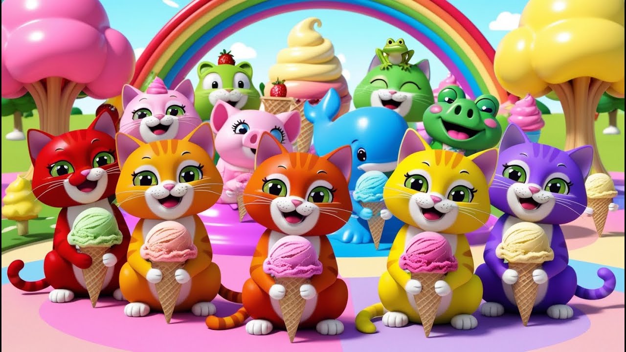Learn Colors with Cheeky Cats & Ice Cream Treats!🌈🐱🍦Rainbow Animal Song ...