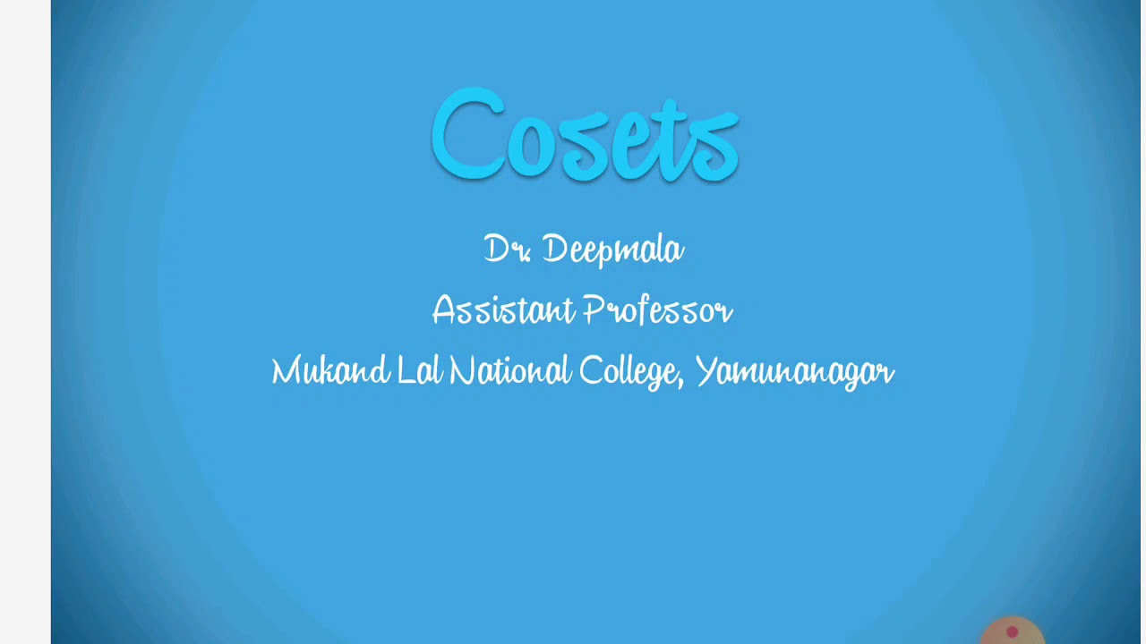 cosets lecture 1 - YouTube