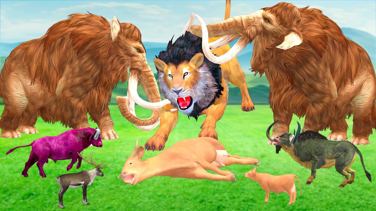 Woolly Mammoth Elephant, Buffalo And Giant Animals vs Monster Lion ...