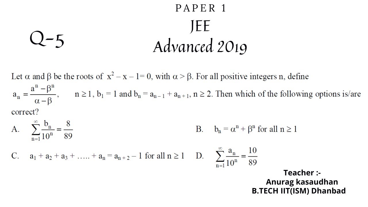 JEE Advanced 2019 Math Paper 1 (Q 5) solution | IIT JEE Maths | # ...