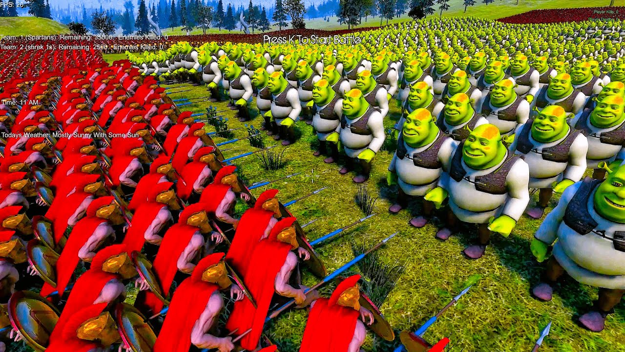 35K Spartans Vs 2500 Shrek - Ultimate Epic Battle Simulator UEBS - YouTube