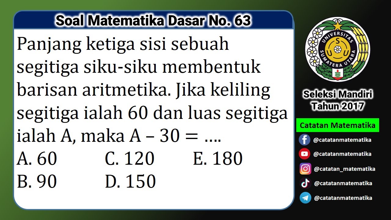 Pembahasan Soal Seleksi Mandiri USU 2017 No. 63 - Matematika Dasar ...