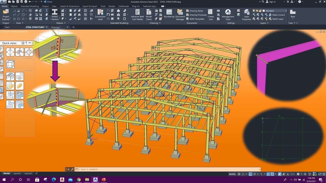 Advance Steel 2022 | Copy Joint Properties | Inclined Grid | Tapered ...