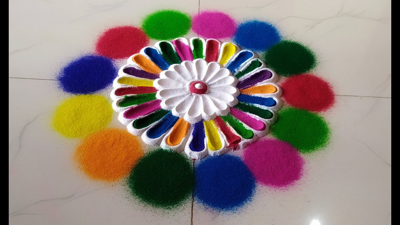 Small beautiful colourful rangoli design | easy beautiful rangoli ...