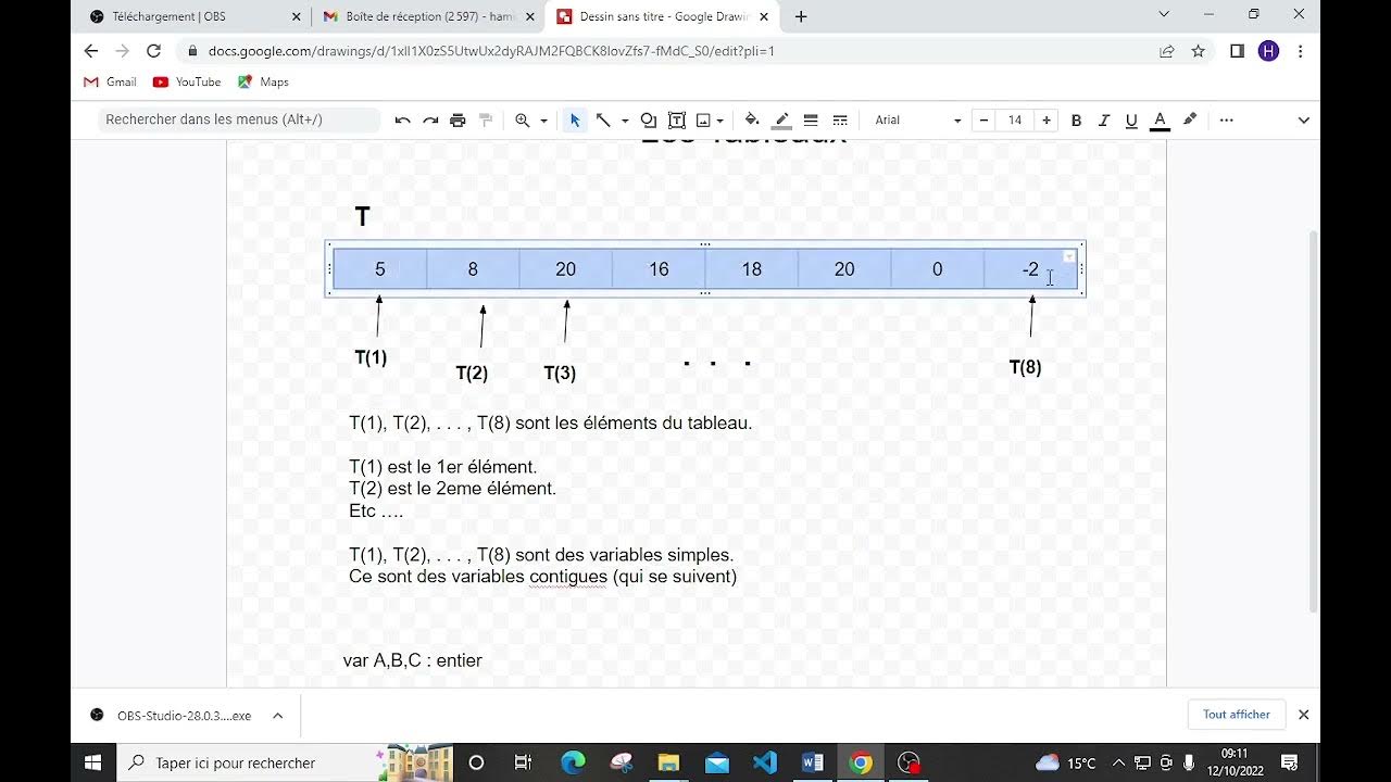 Algorithmique - Part17 - Les Tableaux définition et manipulation - YouTube