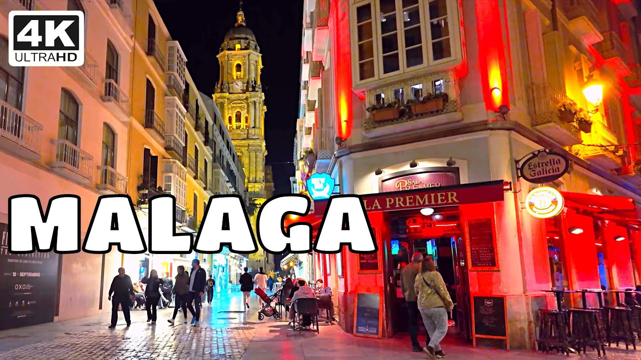 Walking Tour Malaga 🇪🇸 Spain 4K 🌙 Walkthrough Night Central City [ULTRA ...